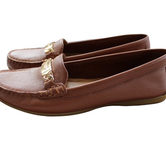 Coach | Shoes | Coach Fredrica Tan Pebbled Leather Loafers Size 75 ...